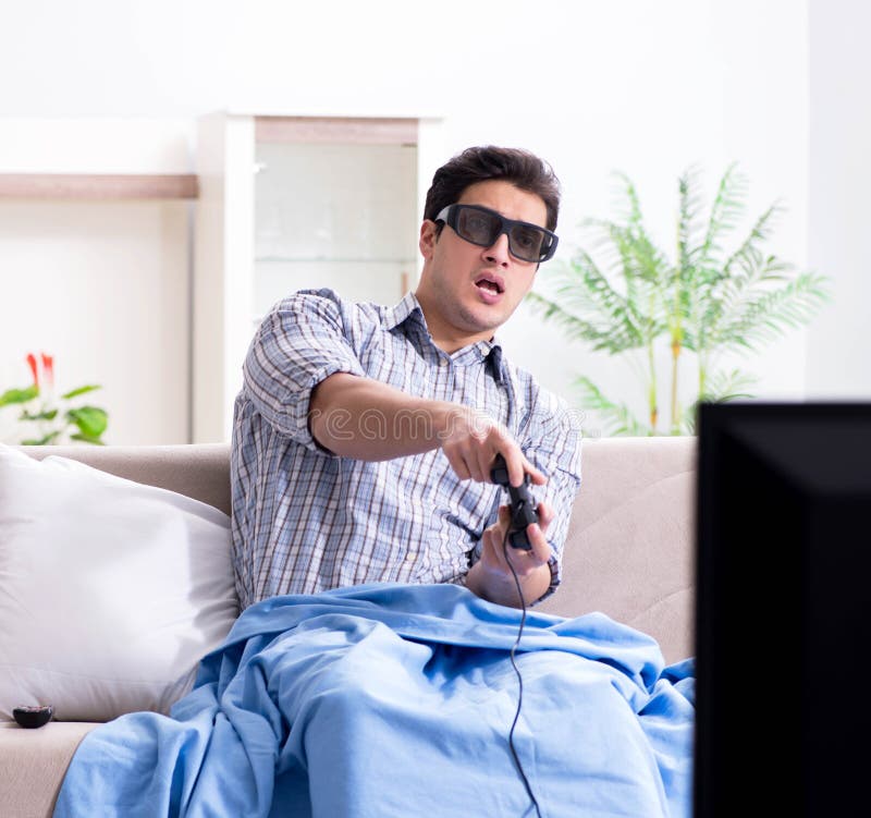Man Playing 3d Games at Home Stock Photo - Image of home, competition ...
