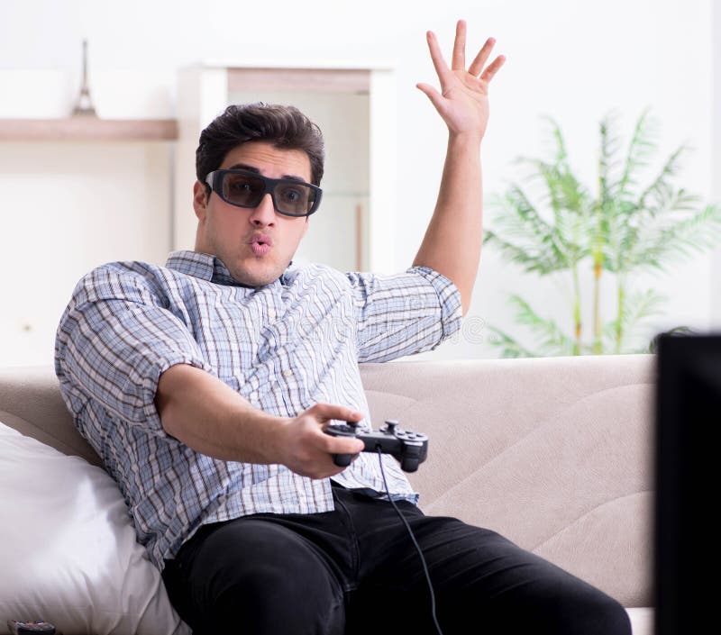 Man Playing 3d Games at Home Stock Photo - Image of controller, online ...