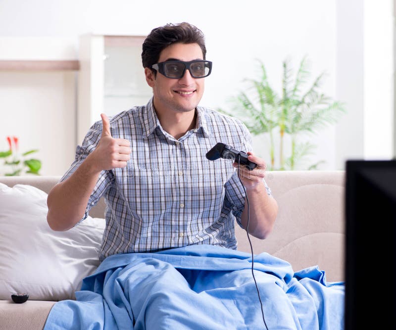 Man Playing 3d Games at Home Stock Image - Image of addict, reality ...