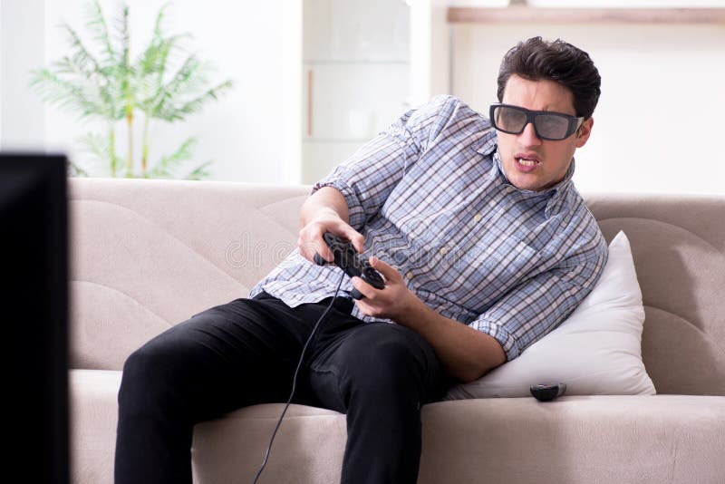 The Man Playing 3d Games at Home Stock Photo - Image of drive, gaming ...