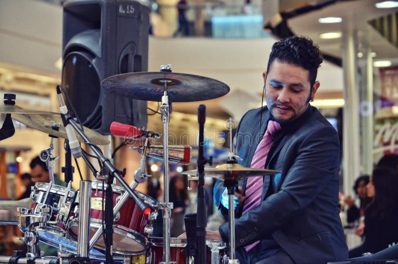 Man Playing Drum Inside Mall Stock Photo - Image of song, performer ...