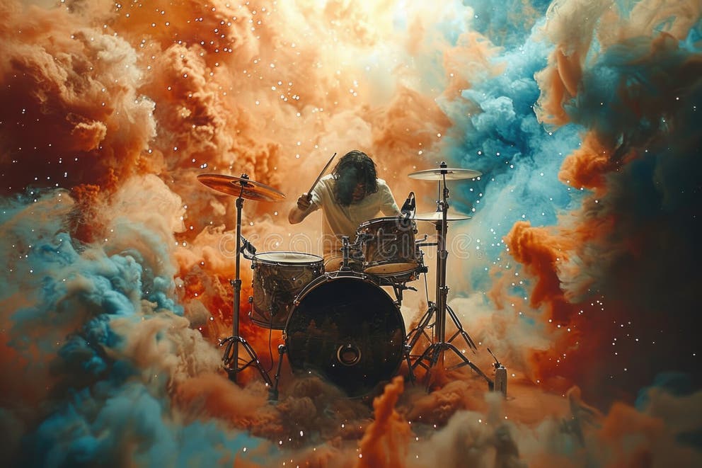 Man Playing Drums Amongst Clouds Stock Image - Image of drummer, percussion: 308504989