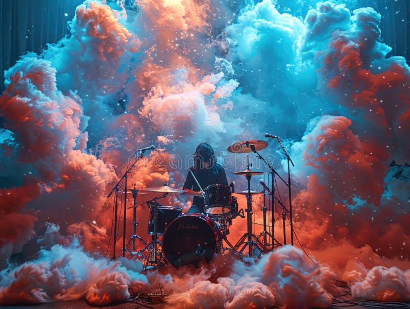 Man Playing Drums in Front of Massive Smoke Cloud Stock Photo - Image ...