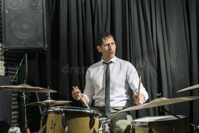Man playing the drums stock image. Image of recording - 152763945
