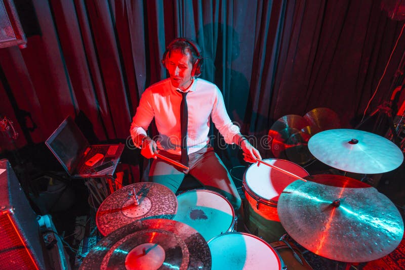 Man playing the drums stock image. Image of band, artist - 152766565
