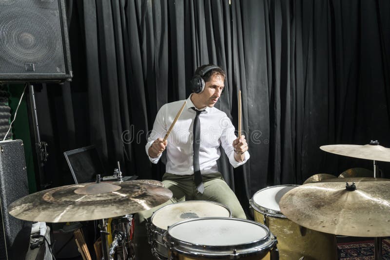 Man playing the drums stock photo. Image of drummer - 155444396