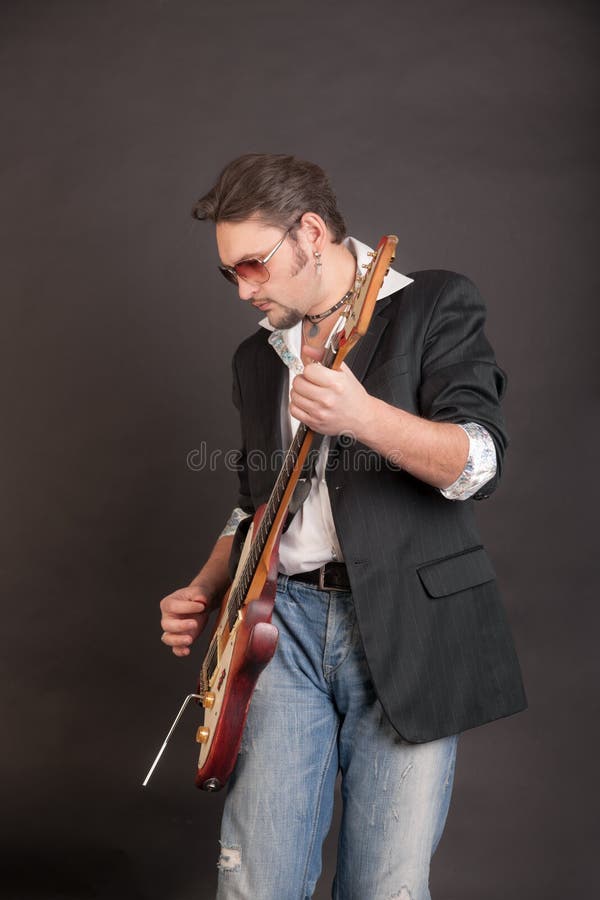Man Playing Electric Guitar Stock Image - Image of portrait, artist ...