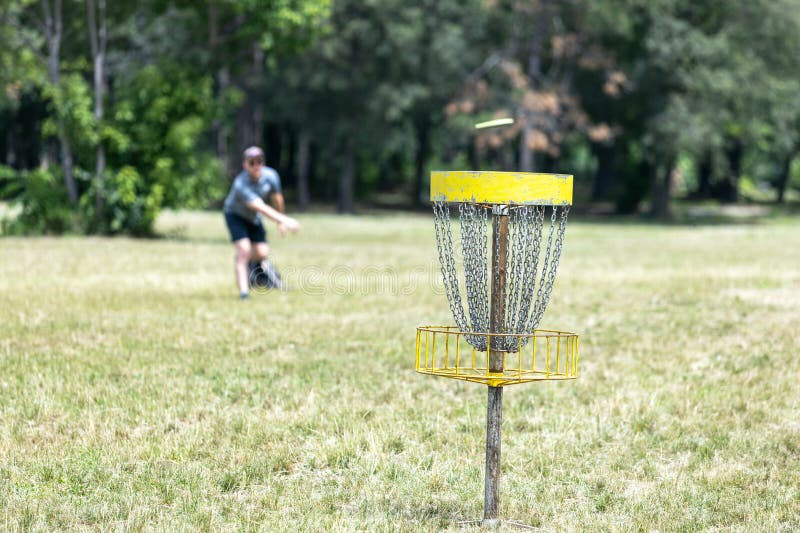 Man Playing Flying Disc Golf Sport Game Stock Image - Image of leisure ...