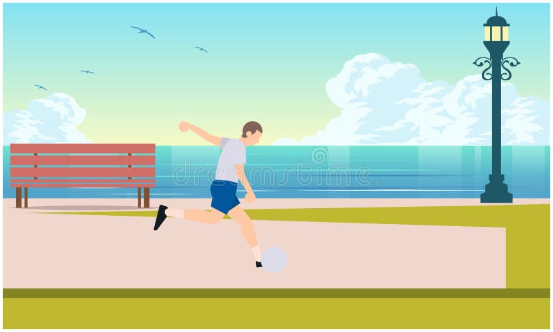 Man is Playing Football on the Beach Stock Vector - Illustration of ...