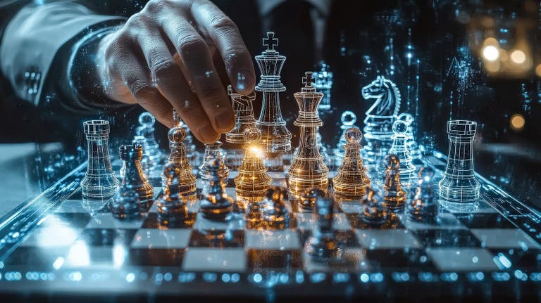 Man is Playing a Game of Chess with a Computer Generated Opponent Stock ...