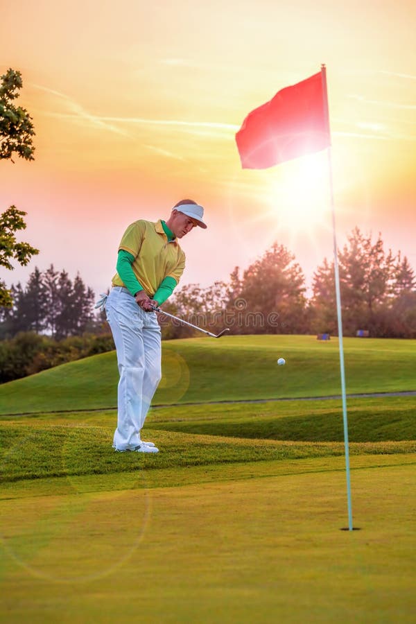 Man Playing Golf Against Sunset Stock Photo - Image of playing, putt ...