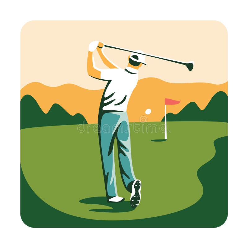 Man Playing Golf on a Golf Course in the Sun.Vector Illustration Stock ...