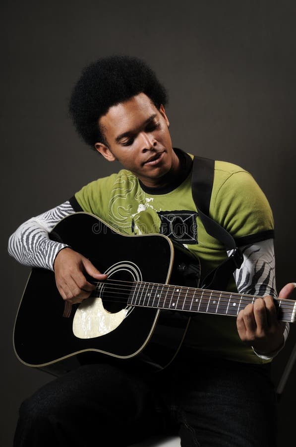 Young Black Man Playing Guitar Stock Photo - Image of american ...