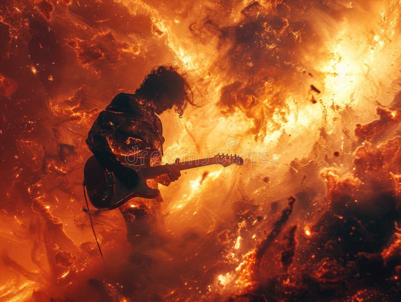 Man Playing Guitar by Fire stock photo. Image of performance - 314418486