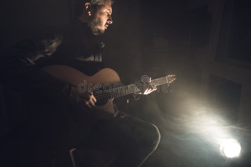 Man Playing Guitar. Guitarist on Stage Stock Photo - Image of music ...