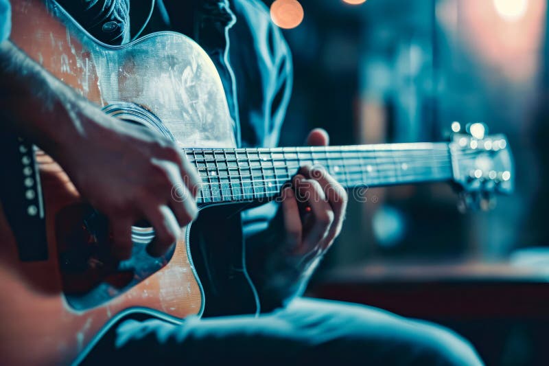 Man is Playing Guitar with His Fingers on the Strings. Generative AI ...