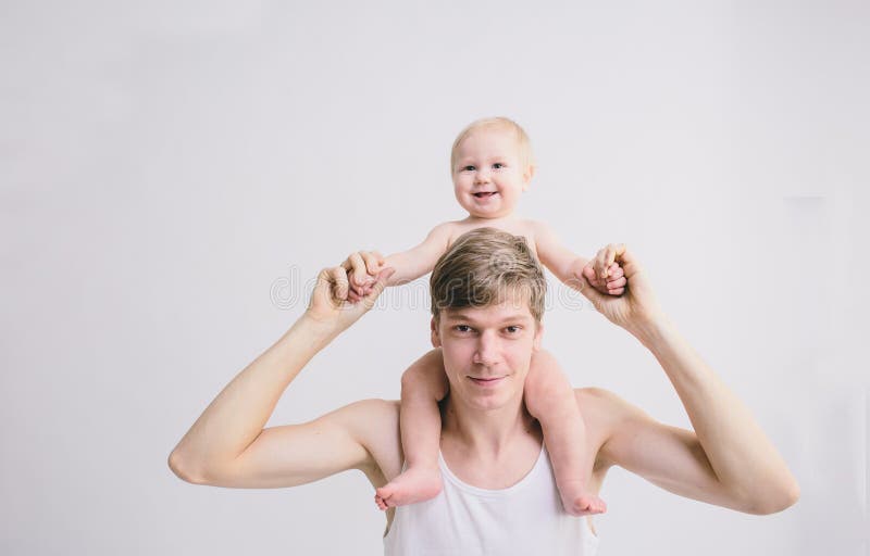 Man Playing with His Baby on White Background Stock Photo - Image of ...