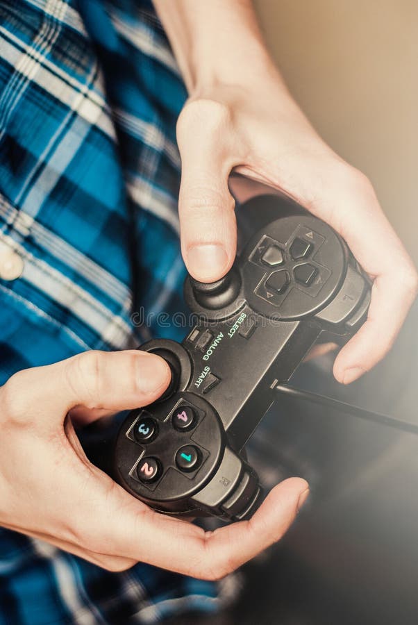 Man Playing on the Joystick in a Game Console. Close Up Stock Image ...