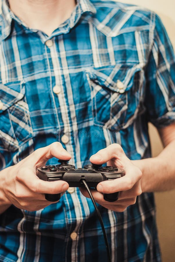 Man Playing on the Joystick in a Game Console. Close Up Stock Image ...