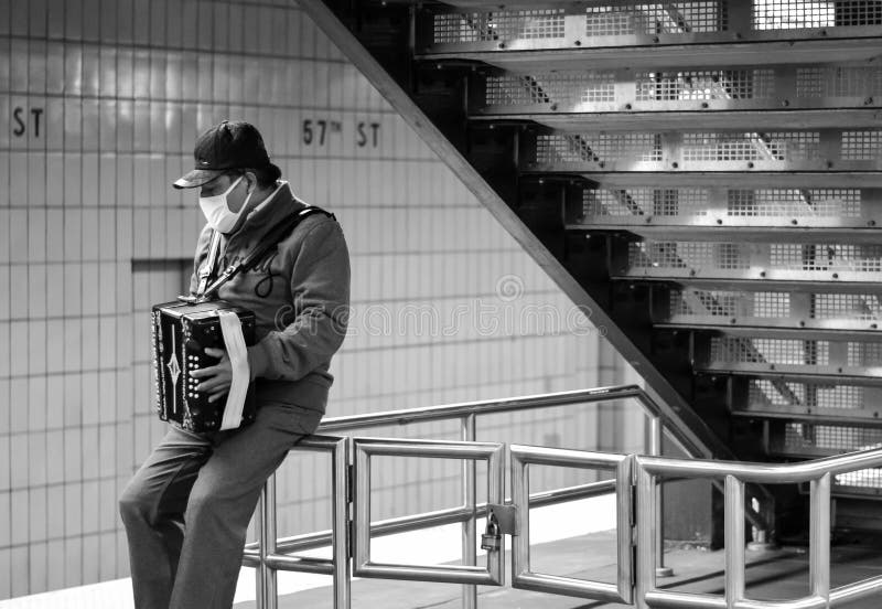 Man Playing Musical Instrument in Subway Station NYC Editorial ...