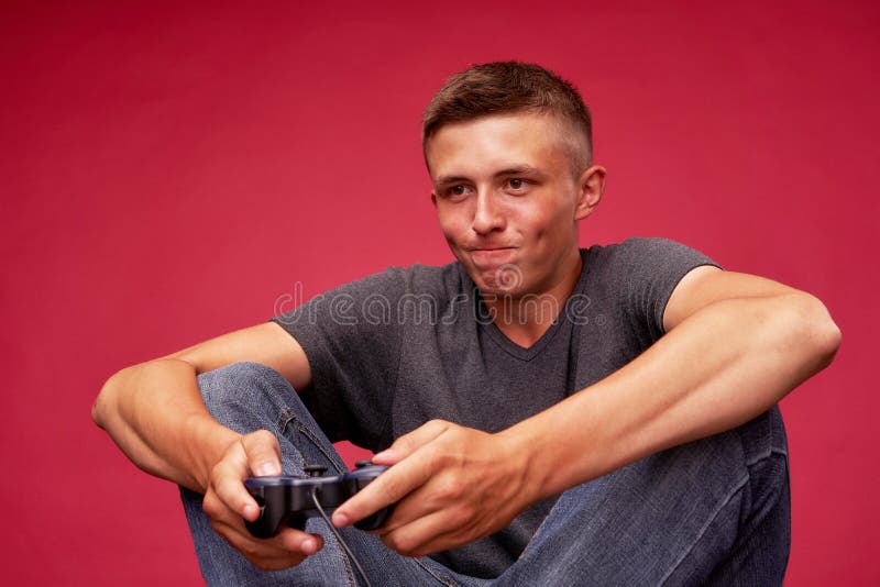 Man Playing an Online Computer Game and Competing in Video Games Using ...