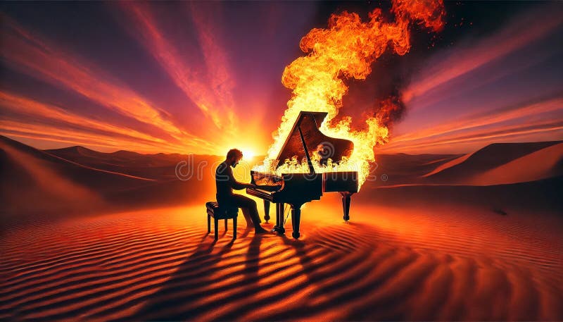 A Man is Playing a Piano in a Desert Stock Image - Image of landscape ...