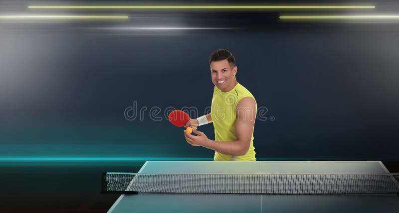 Man Playing Ping Pong on Color Background Stock Image - Image of ...