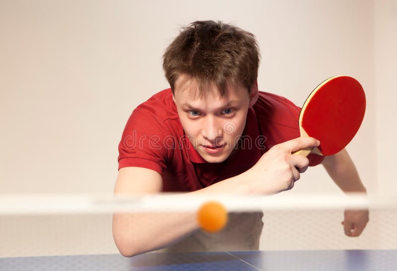 Man Playing Ping Pong. Top View. Copy Space Background Stock Image ...