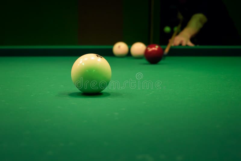 Man Playing in Pool Billiards on Green Table Stock Image - Image of ...