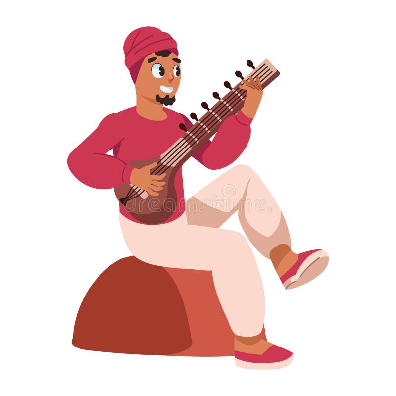 Man is playing the sitar stock vector. Illustration of design - 330165490