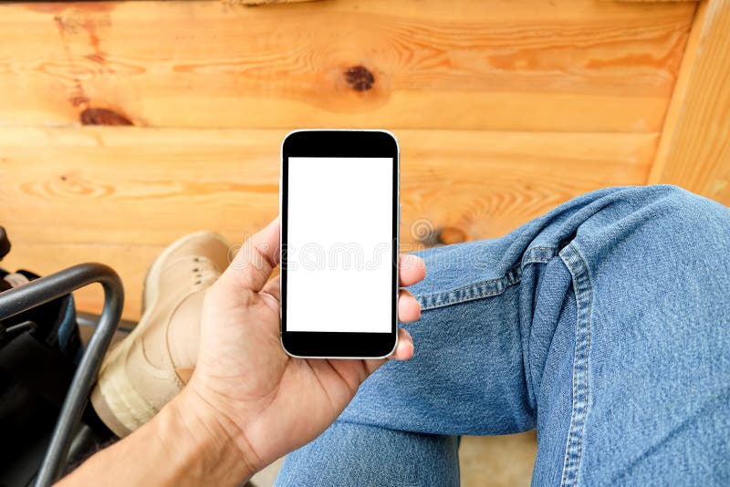 Man Playing Smart Mobile Phones Leg Jeans Background Stock Photos ...