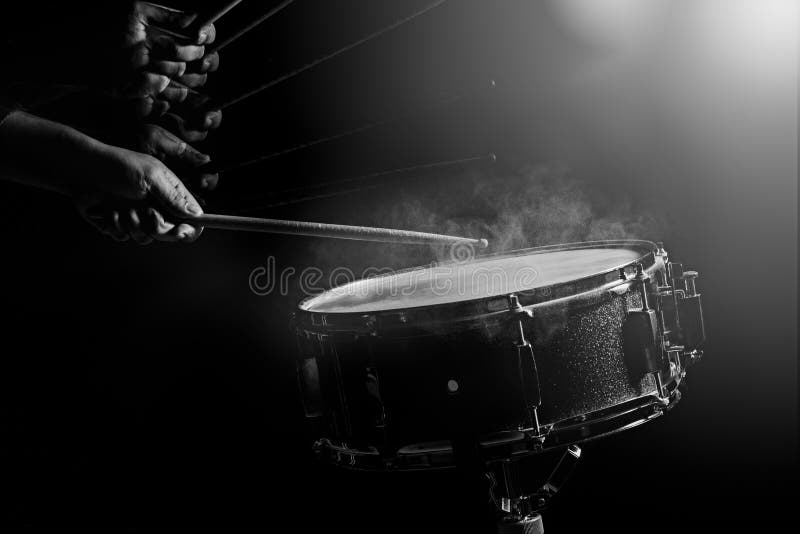 The Man is Playing Snare Drum in Low Light Background. Stock Image ...