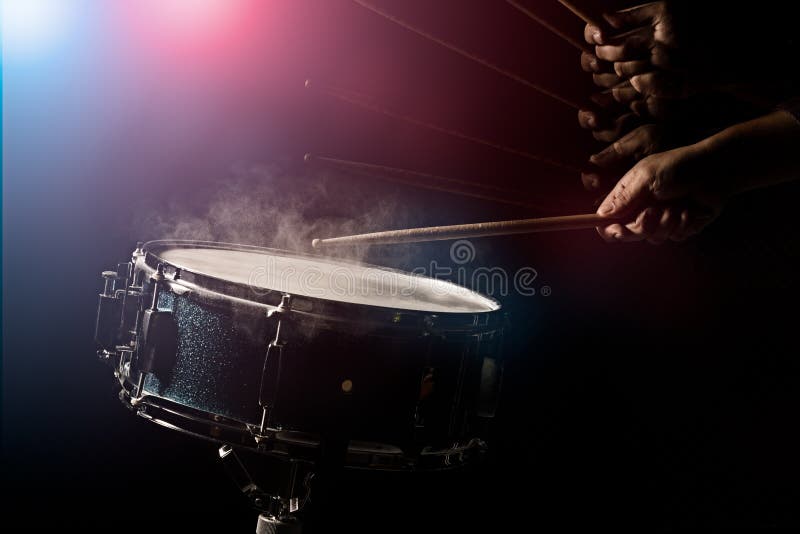 The Man is Playing Snare Drum in Low Light Background. Stock Image ...