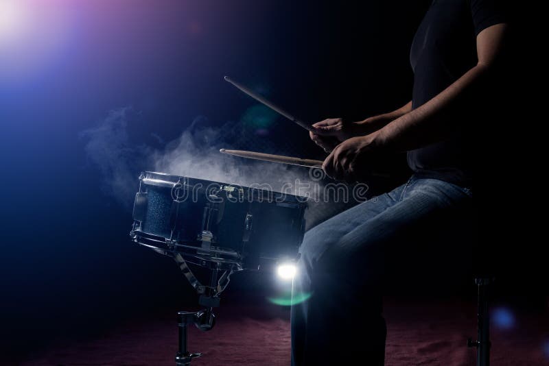 The Man is Playing Snare Drum in Low Light Background. Stock Image ...