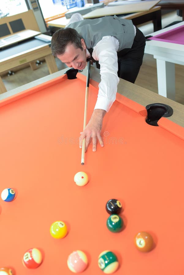 Man Playing Snooker in Dark Club Stock Image - Image of health, hobby ...