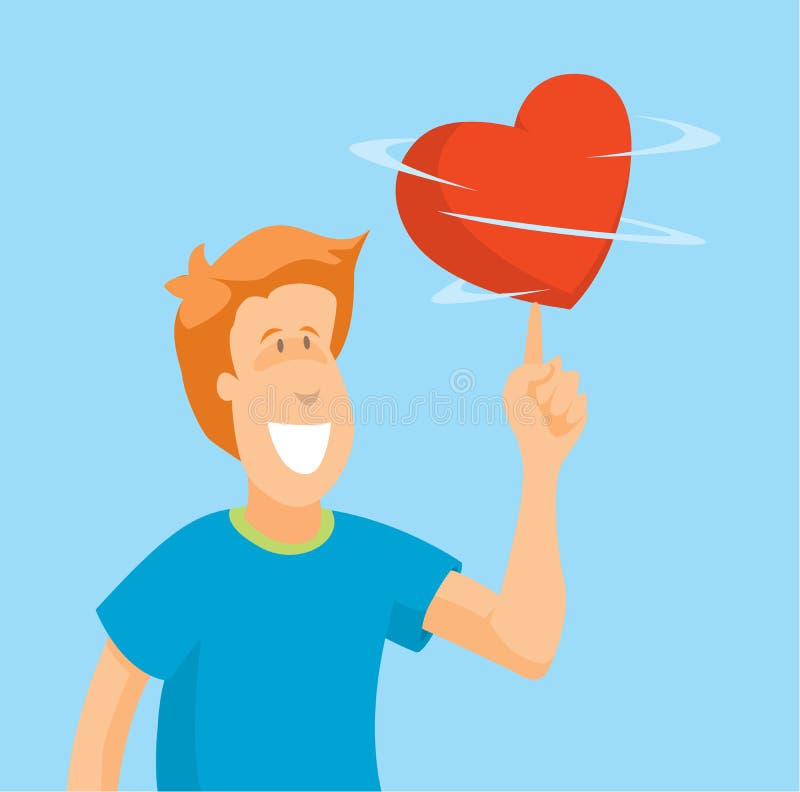 Man Spinning Red Heart Shape Sign on His Finger Vector Illustration ...