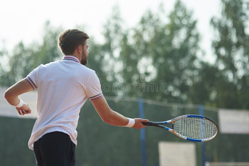 Men Sport Athletes Players Playing Tennis Match Together. Two ...
