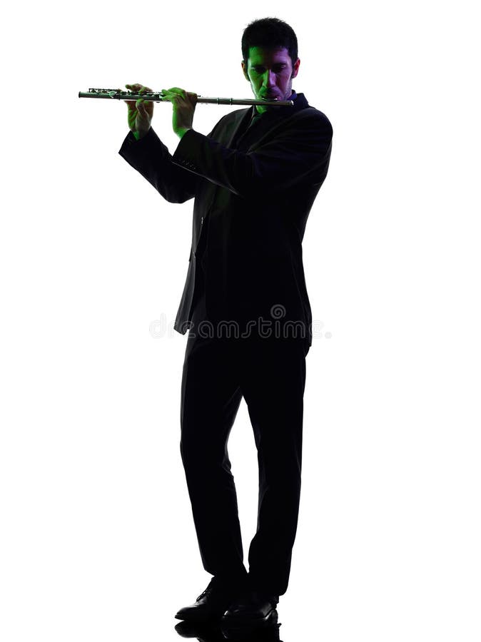 Man Playing Transverse Flute Player Silhouette Stock Image - Image of ...