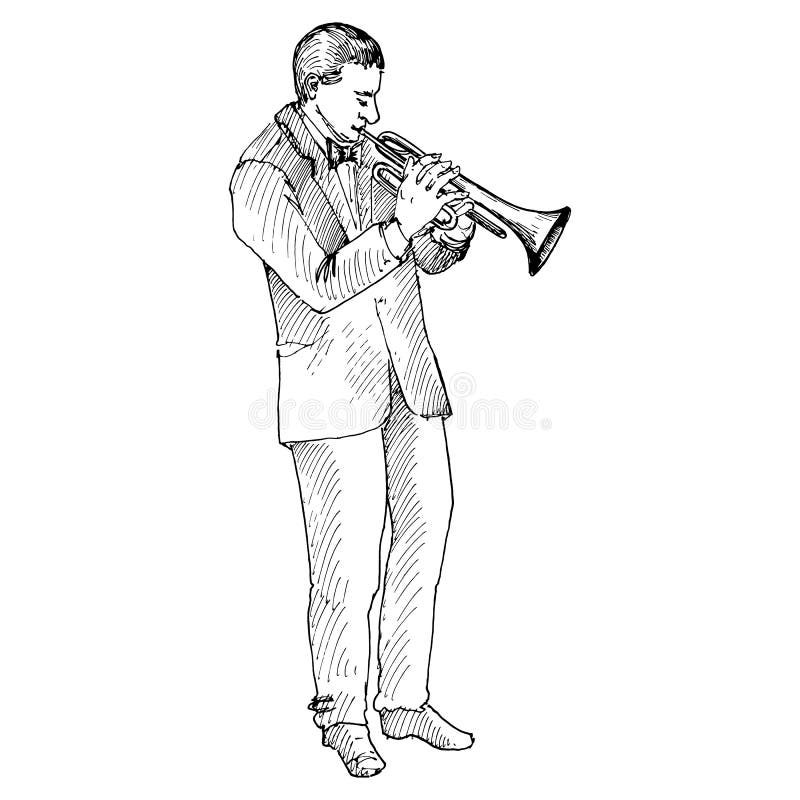 Man playing trumpet, stock vector. Illustration of brass - 95496621