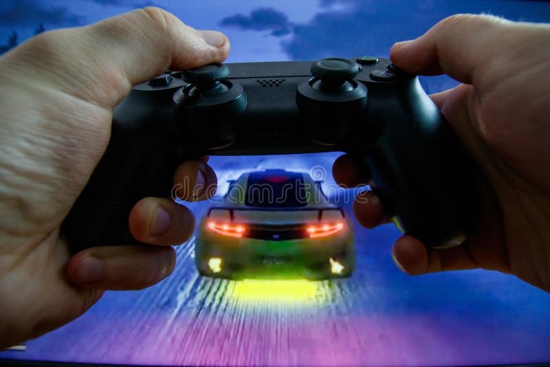 Man Playing Video Game with Controller in Hands Stock Photo - Image of ...