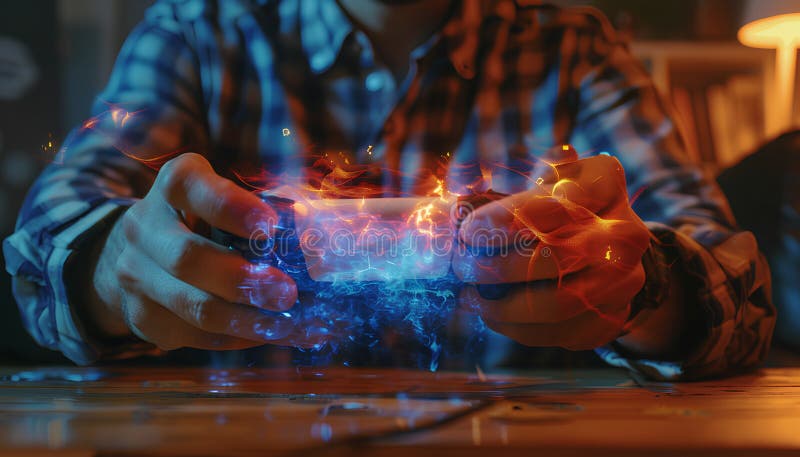 Man Playing Video Game with Controller at Table Indoors, Closeup ...