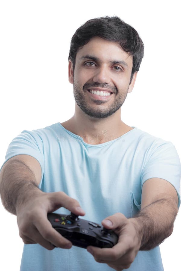 Man Playing Video Game with Wireless Joystick Stock Image - Image of ...