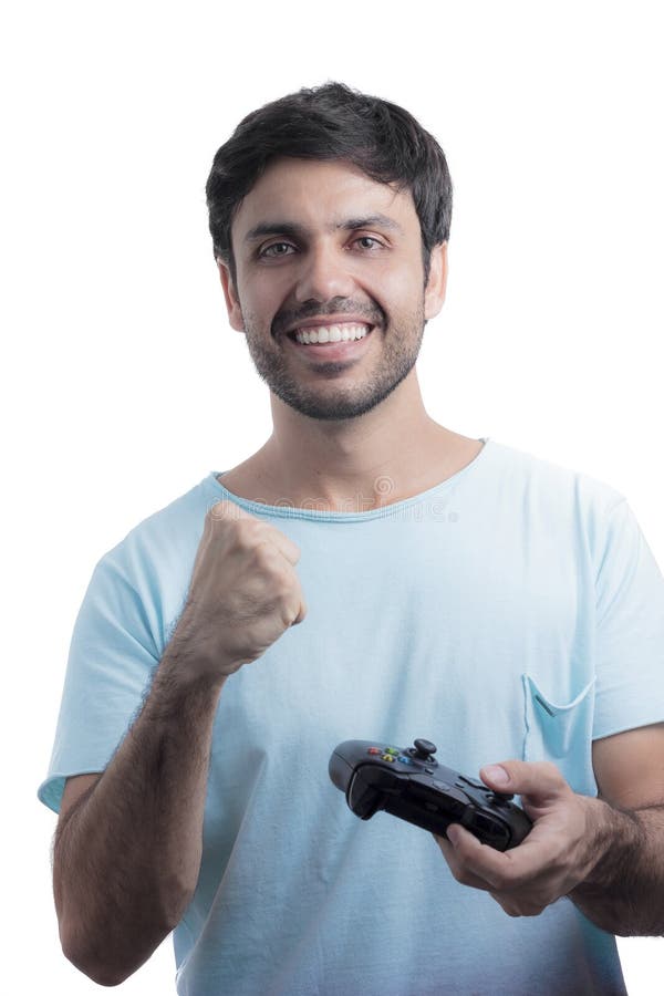 Man Playing Video Game with Wireless Joystick Stock Photo - Image of ...