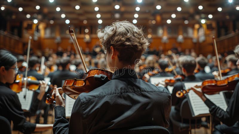 Man Playing Violin in Front of Orchestra Stock Image - Image of ...