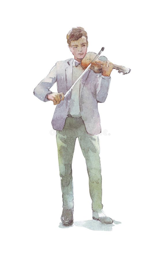 Man Playing Violin Watercolor Stock Illustration - Illustration of ...