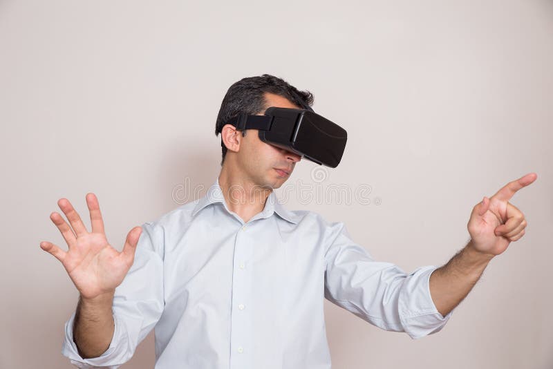 Man Playing Virtual Reality Simulation Stock Image - Image of glasses ...