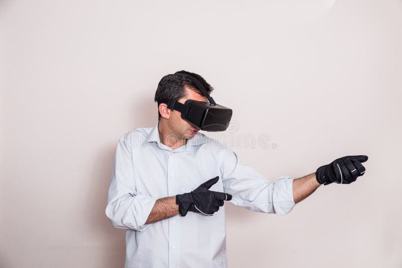Man Playing Virtual Reality Simulation Stock Photo - Image of headset ...