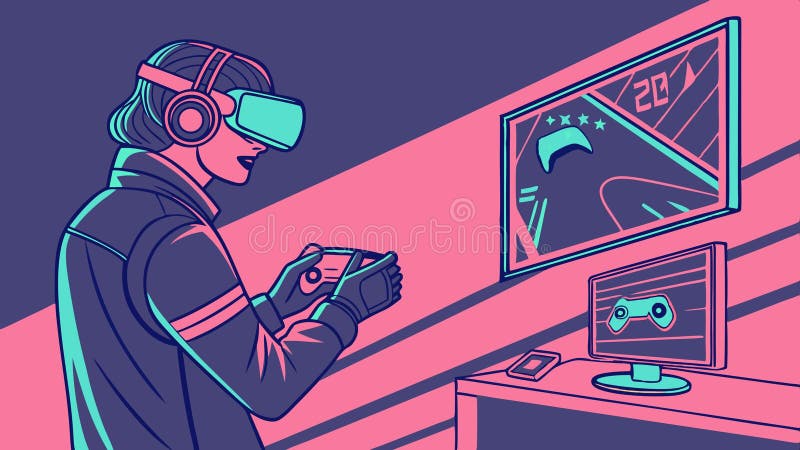 Man Playing VR Games, Virtual Reality and Digital Entertainment ...