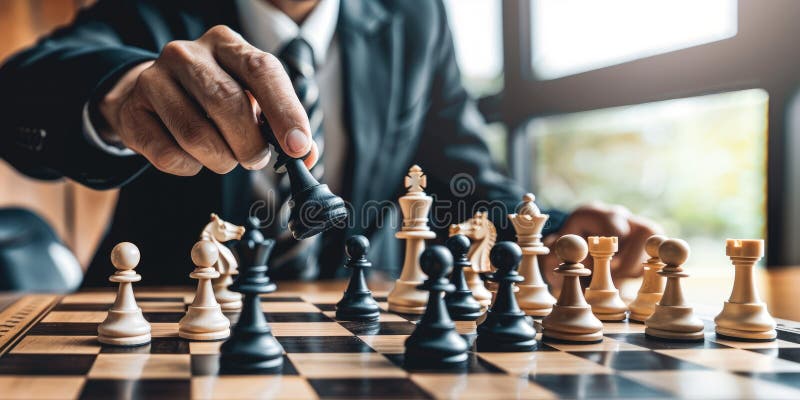 A Man Plays Chess. Businessman with Chess Makes a Move. Business ...