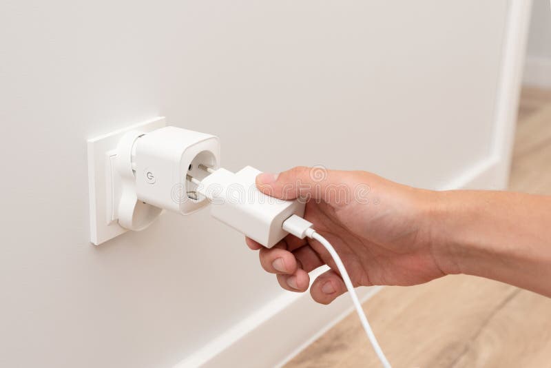 Man Plug Charger into Smart Socket Stock Image - Image of equipment ...